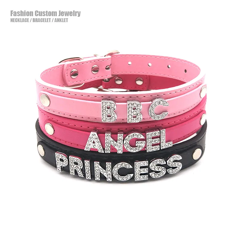 Punk Leather Collar DIY Custom Name Necklace Personalized Letter Angel ...