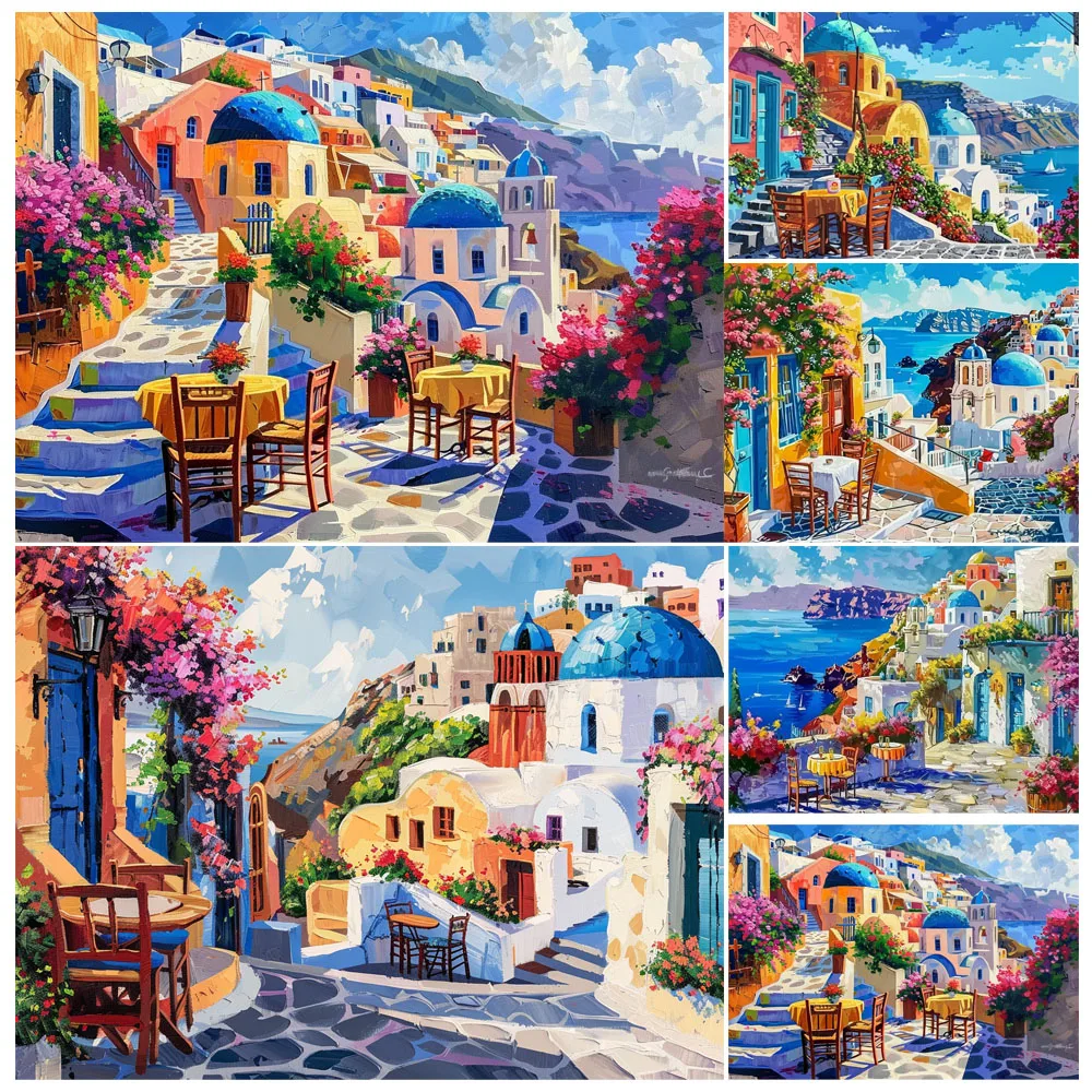 Cross-Stitch-Embroidery-Kit-Mediterranean-Round-Building-Thread-Drawing ...