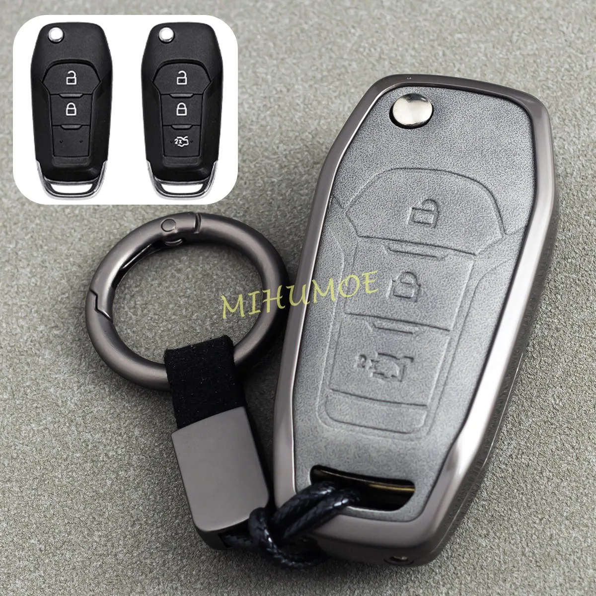 Metal-Leather-Flip-Car-Key-Fob-Case-Cover-Keychain-Ring-For-Ford-Escape ...