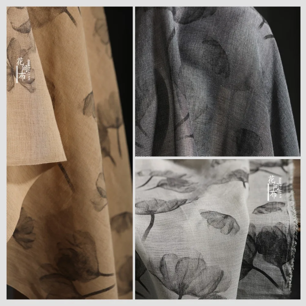 Ginkgo-Leaf-Pattern-Cotton-Linen-Fabric-Plant-Dyeing-Creative-Printing ...