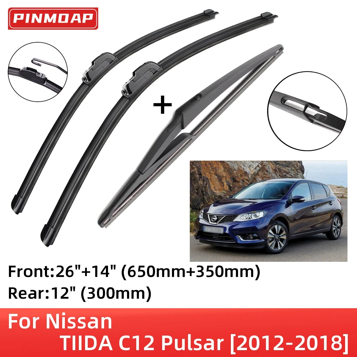 For Nissan Tiida C12 Pulsar 2012-2018 Front Rear Wiper Blades Brushes ...