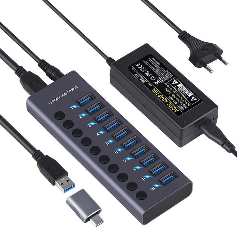 Multi Ports USB 3.0 Hub Aluminum Multi Splitter Quick PD Charger Power ...