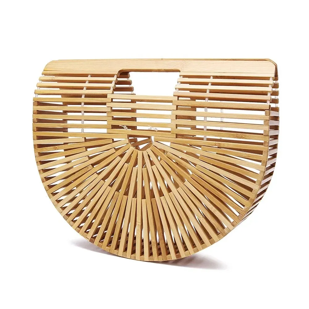 Women-s-Handmade-Bamboo-Basket-Half-round-Outdoor-Beach-Handbag-Vine ...