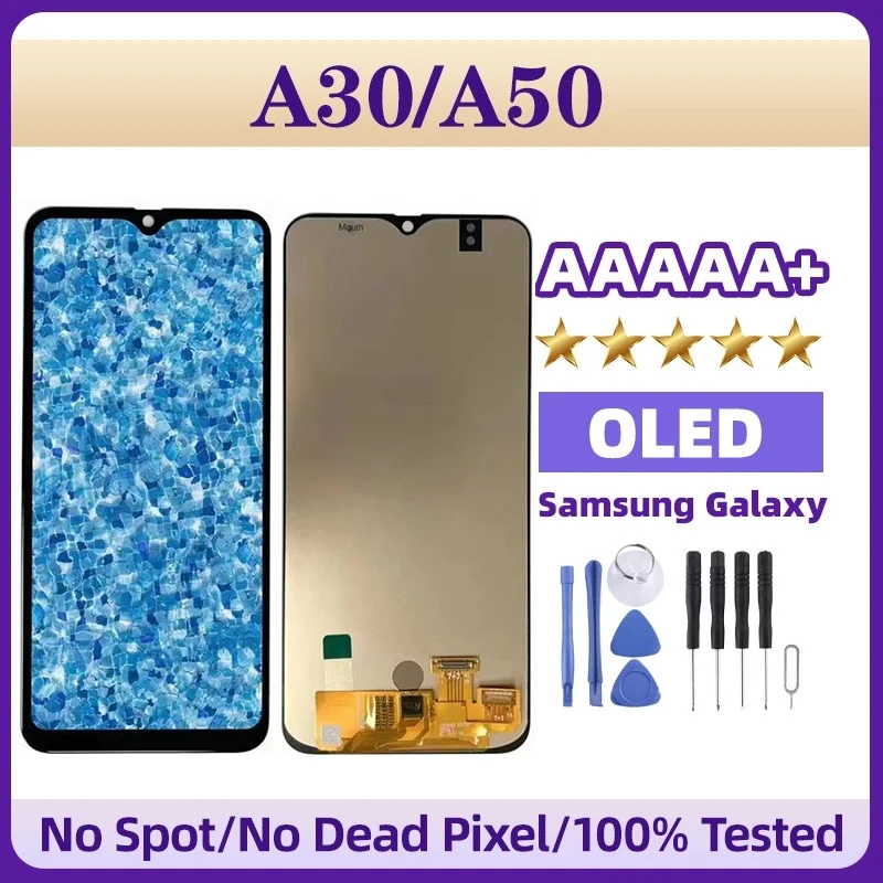 Pantalla LCD Super AMOLED y montaje de digitalizador táctil con marco para Samsung Galaxy A30 ...