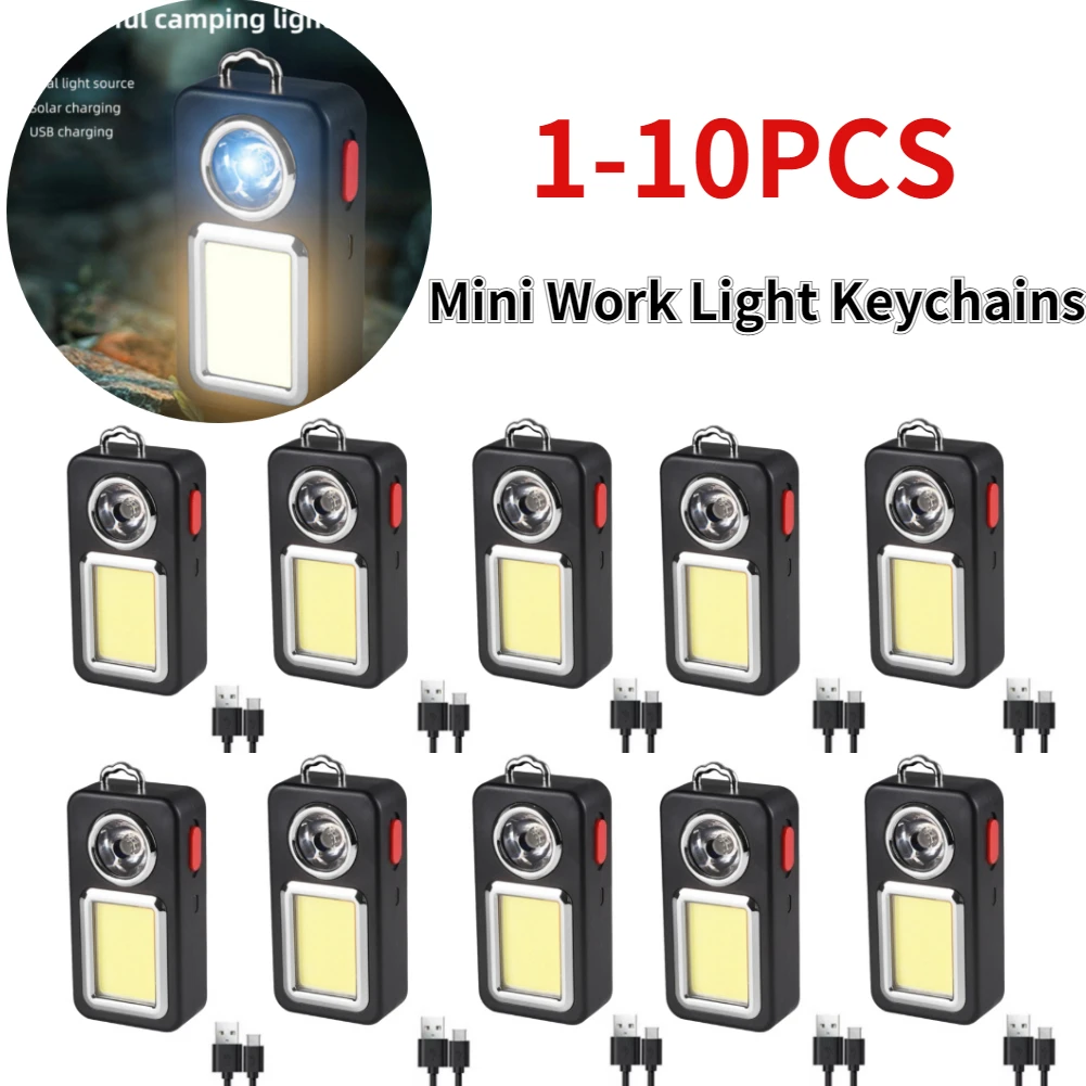 1 10pcs 미니 COB LED 손전등 작업 빛 휴대용 포켓 손전등 Keychains USB 야외 캠핑 작은 빛에 대 한 ...