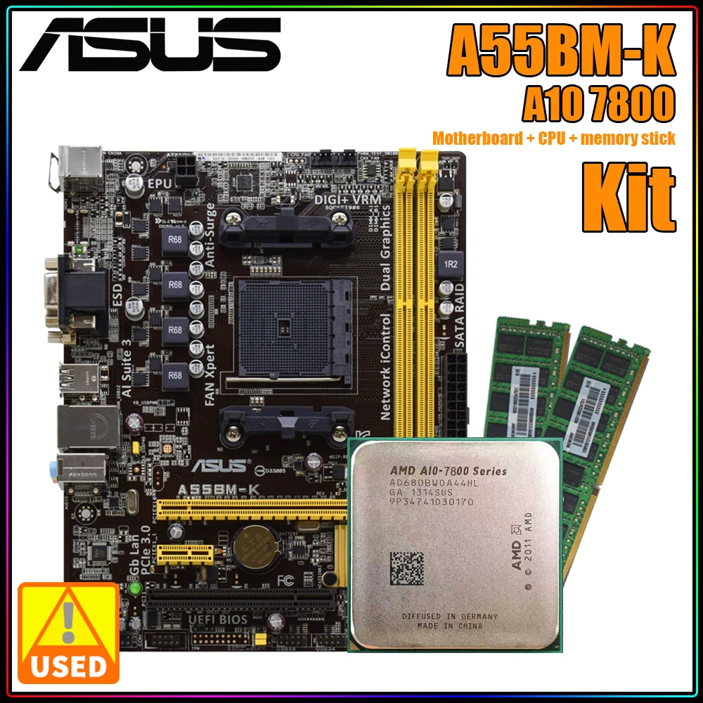 ASUS A55 Kit Motherboard, AMD A10 Set, A55BM K, A10 7800 + DDR3, 4G * 2 ...