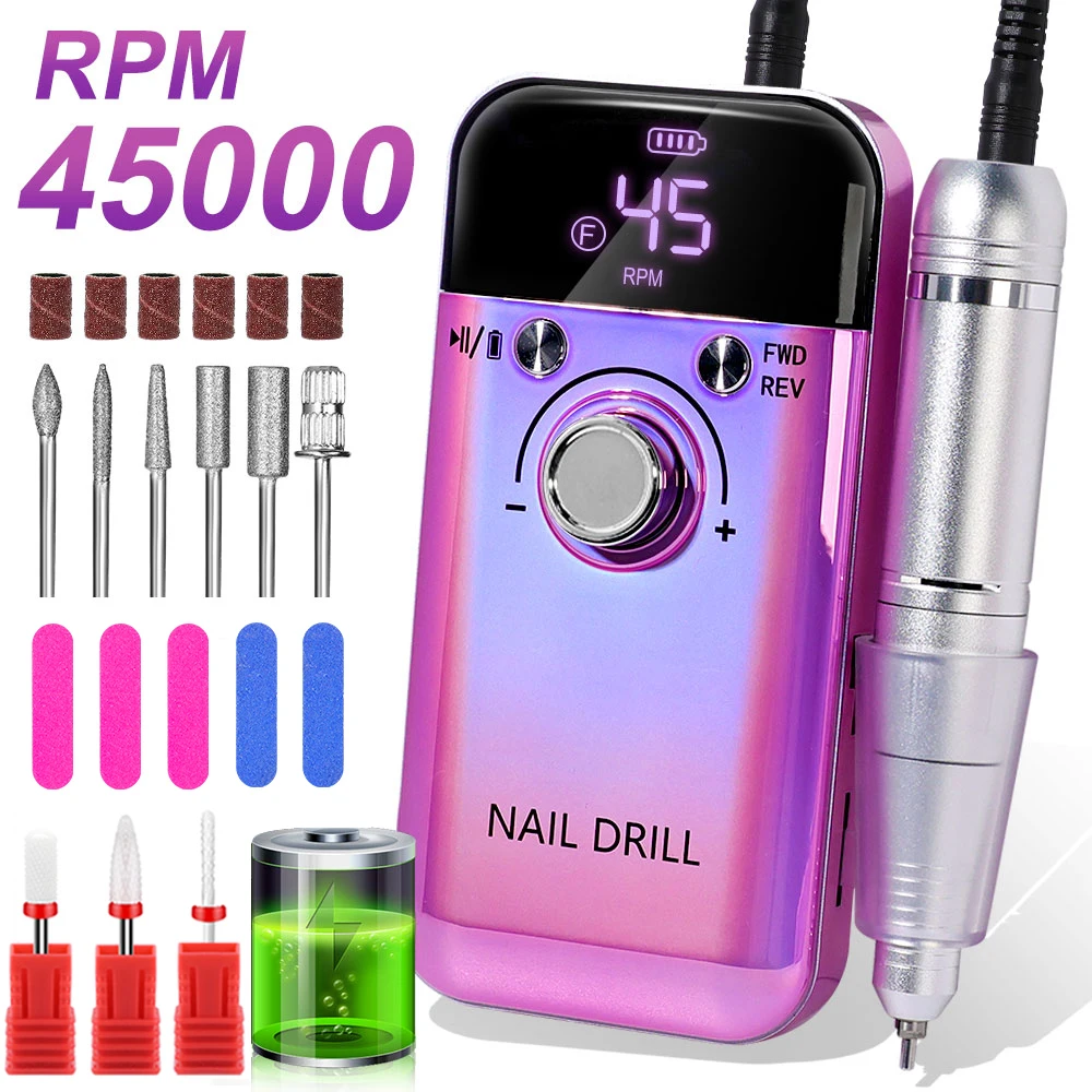 Professional-45000RPM-Electric-Portable-Nail-Drill-Machine-Rechargeable ...