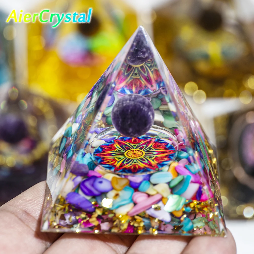 Energy Pyramid Orgonite Reiki Natural Amethyst Ball Healing Crystals ...