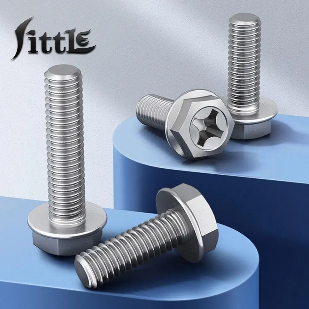 M4 M5 M6 Screws and Bolts 304 Steel Cross Recessed Head Flange Screws Vis Male-Hex Flange Smooth ...