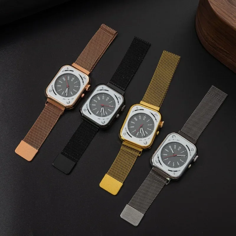 Brand Quartz Wristwatches Square Magnet Mesh Strap Watch Non-smart Men ...