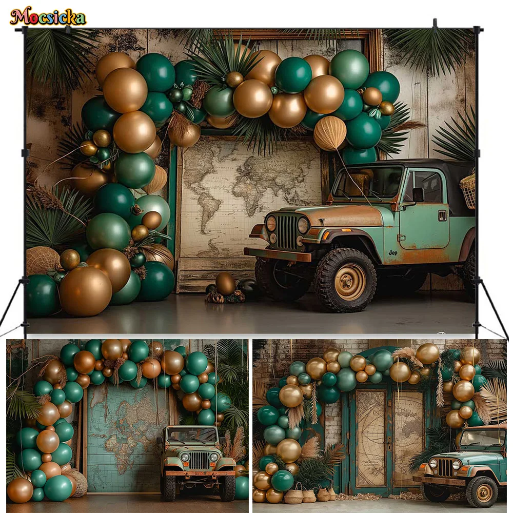 Explorer-Boy-Girl-Birthday-Party-Background-Tropical-Forest-Retro-Truck ...