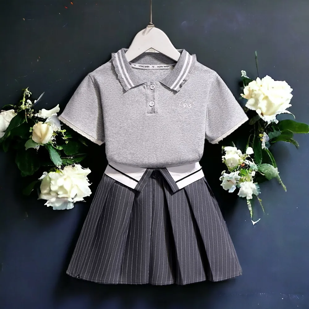 Summer-Girls-Outfits-Set-School-Uniform-Short-Sleeve-Shirt-Skirt ...