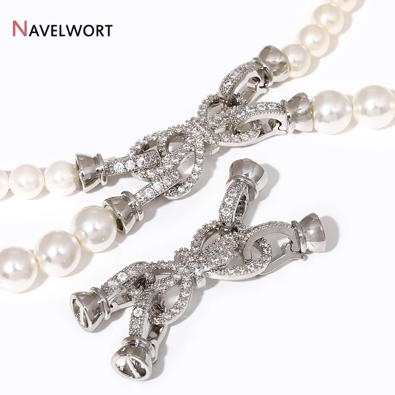 Rhodum Plated Bowknot Pearl Clasp Connector,Clasps For Jewelry,Inlaid ...
