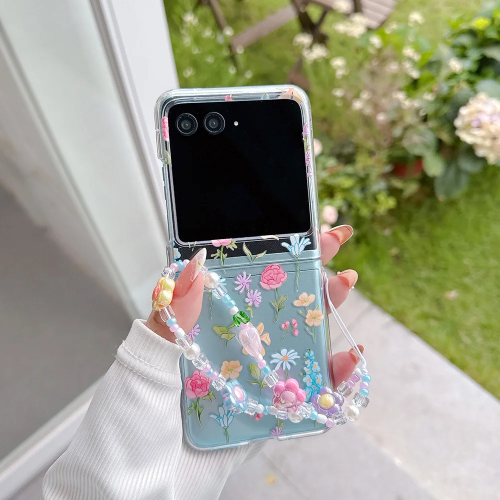 Flower Transparent Folding Case with Bracelet - Shockproof Hard PC ...