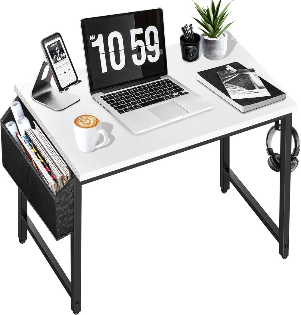Small-Computer-Desk-for-Bedroom-White-Modern-Writing-Table-for-Small ...
