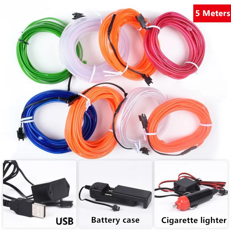 5 Meters 12v Diy Car El Wire Rope Light Interior Auto Usb Led Strip ...