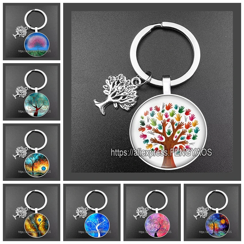 Dignified-Life-Tree-Key-Chain-Man-Black-Tree-Glass-Cabochon-Keyrings-of ...