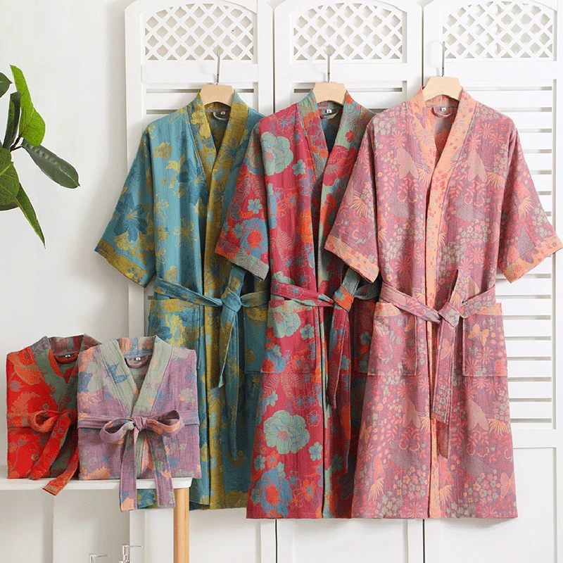 100-Cotton-Double-Layer-Gauze-Kimono-Robes-Women-Summer-Thin-Bath-Robe-Nightgown-Home-Service ...
