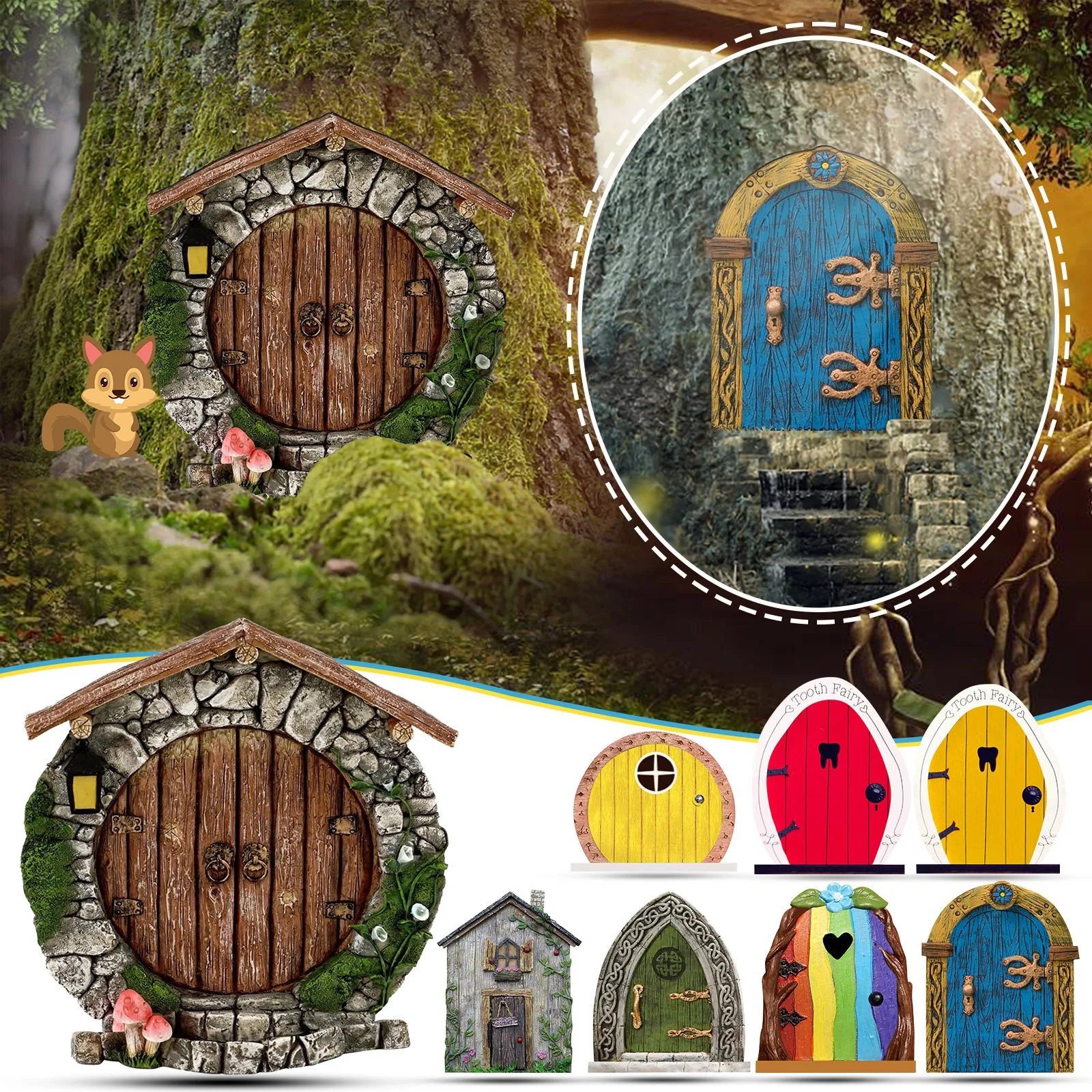 Garden Ornaments Fairys Dwarf Tree Door Window Statue Fairytales ...