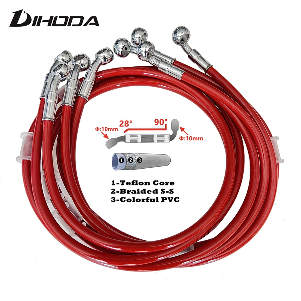 New Red 400 To 2200mm Hydraulic Brake Hose DOT oil Pipe Line Braided ...
