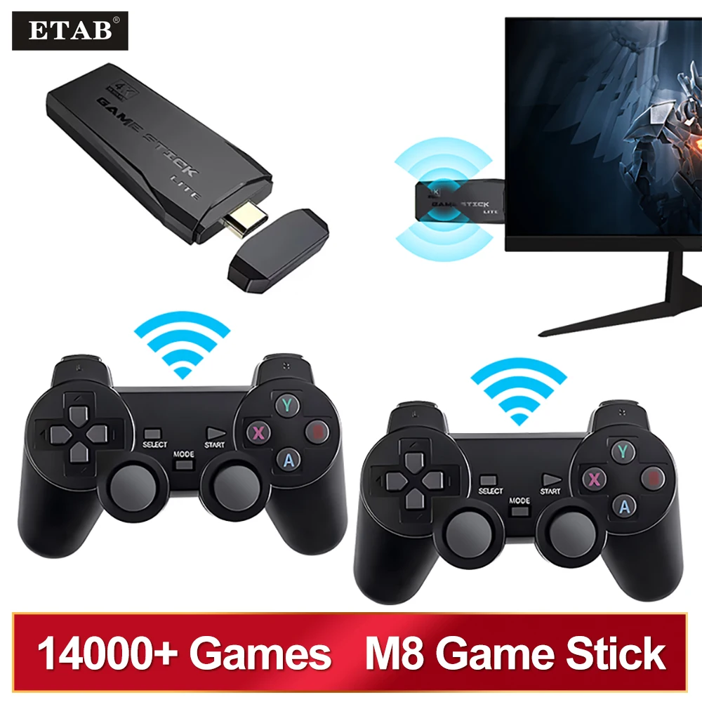 M8 Video Game Console 2.4G Double Wireless Controller 64G 4K Game Stick ...