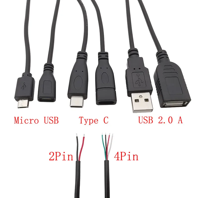 Cable de alimentación USB 2/4 Pin Micro USB 2,0 A tipo C, macho y ...