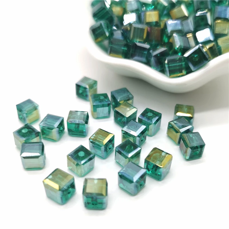 Crystal Bead Square Cube Glass | Cube Crystal Beads Glass 6mm - 20 Pcs ...