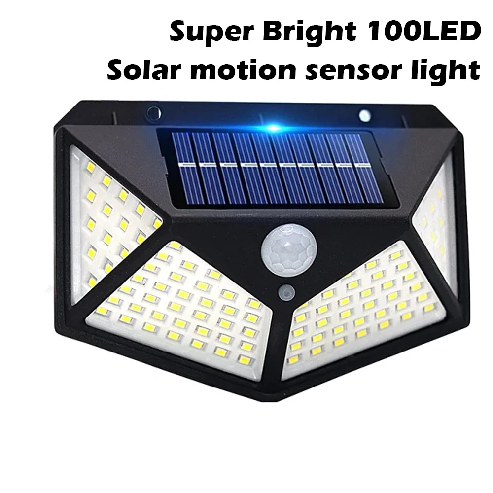 모션 센서 100 Led 태양광 야외 조명 3 가지 모드 방수 외부 벽 파티오 마당 차고 데크 정원 태양광 램프 1 팩