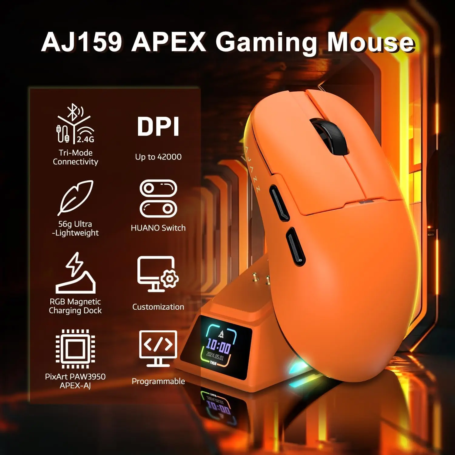 Ajazz-aj159-apex-drahtlose-Gaming-Maus-mit-magnetischer-Ladestation ...