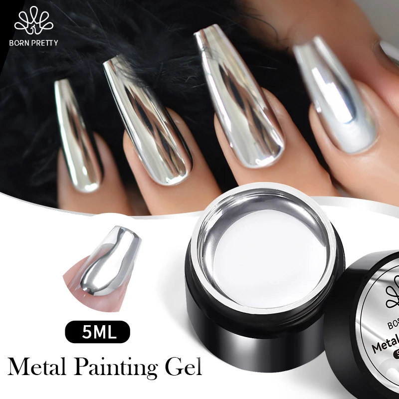 BORN PRETTY Super bright Metallic Painting Gel Polish 5ML Gold Silver ...