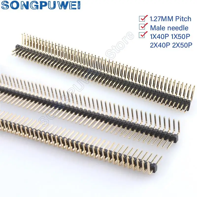 10PCS-1x40Pin-1X50P-R-A-1-27mm-Right-Angle-Double-Row-Pin-Header-Male ...