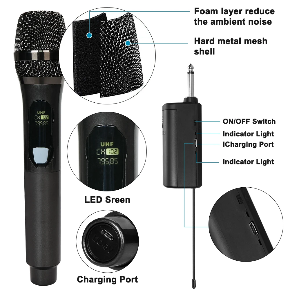 Microphone sans fil UHF aste avec batterie,récepteur aste,convient pour ...