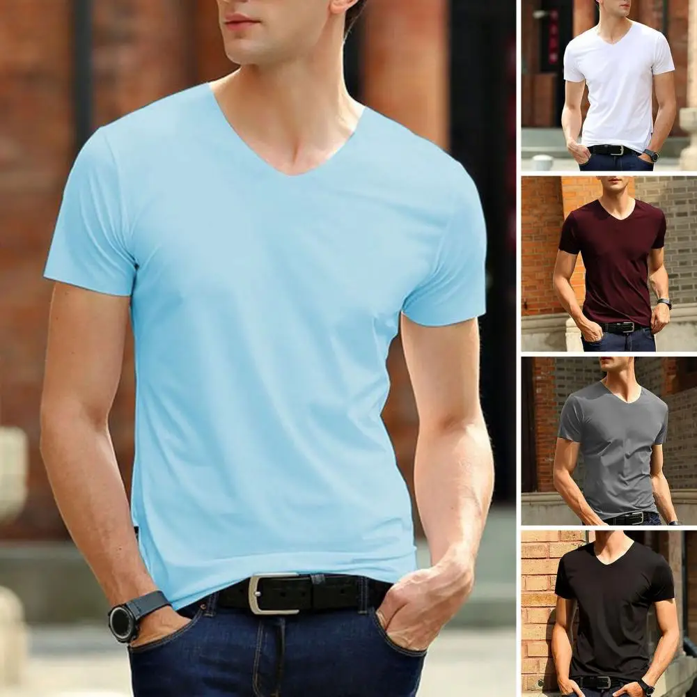 Men-Brand-Quality-Cotton-Short-Sleeve-Tshirt-V-Neck-Fashion-Slim-Fit ...
