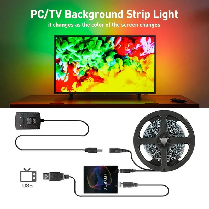Imersivo-PC-e-TV-Faixa-de-luz-de-fundo-RGB-LED-Strip-Tela-do-computador ...