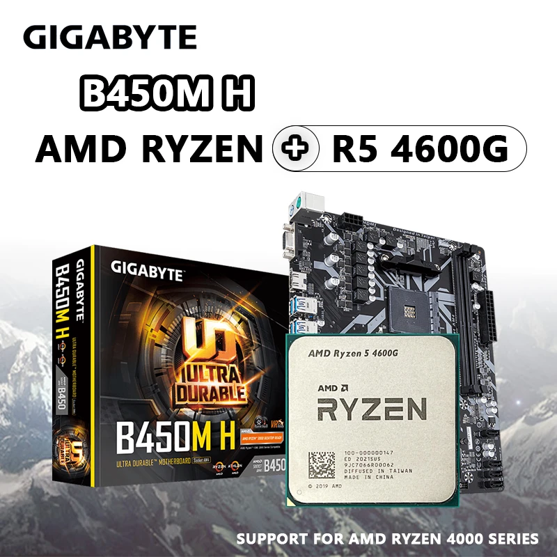 Amd ゲーマー用マザーボード,PCコンポーネント,5 4600g,r5,4600g,cpu u u u uギガバイトb450m h,プラグ,am4プロセッサなし| | - AliExpress