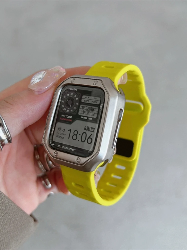 Fluorescent Green All inclusive Case + Soft Silicone Band For iwatch 9 ...
