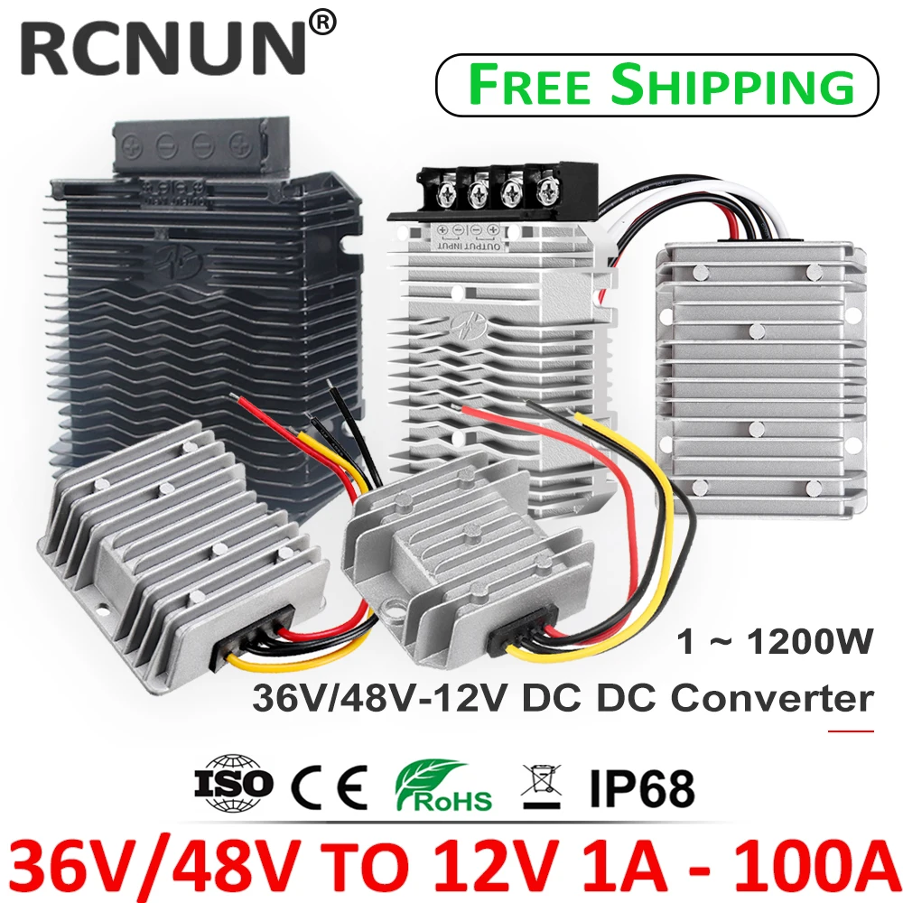 RCNUN 36V 48V to 12V 2A 5A 10A 20A 30A 40A 50A 60A 80A 100A DC DC Step Down Power Converter 48V ...