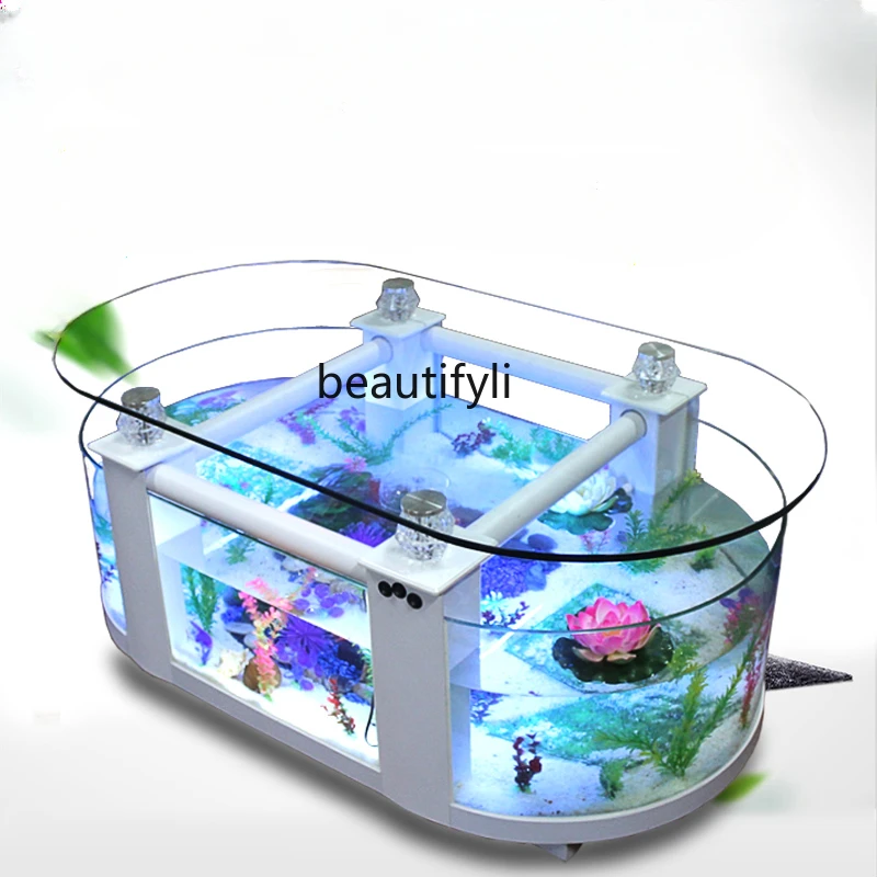 Large-Ecological-Tea-Table-Fish-Tank-Living-Room-Aquarium-Glass ...