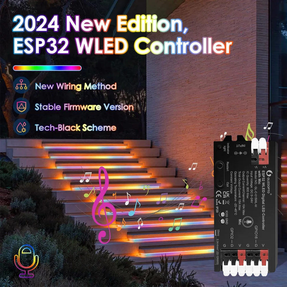 Controlador-endere-vel-WLED-com-Mic-ESP32-RGB-RGBW-tira-de-luz-WS2812B ...