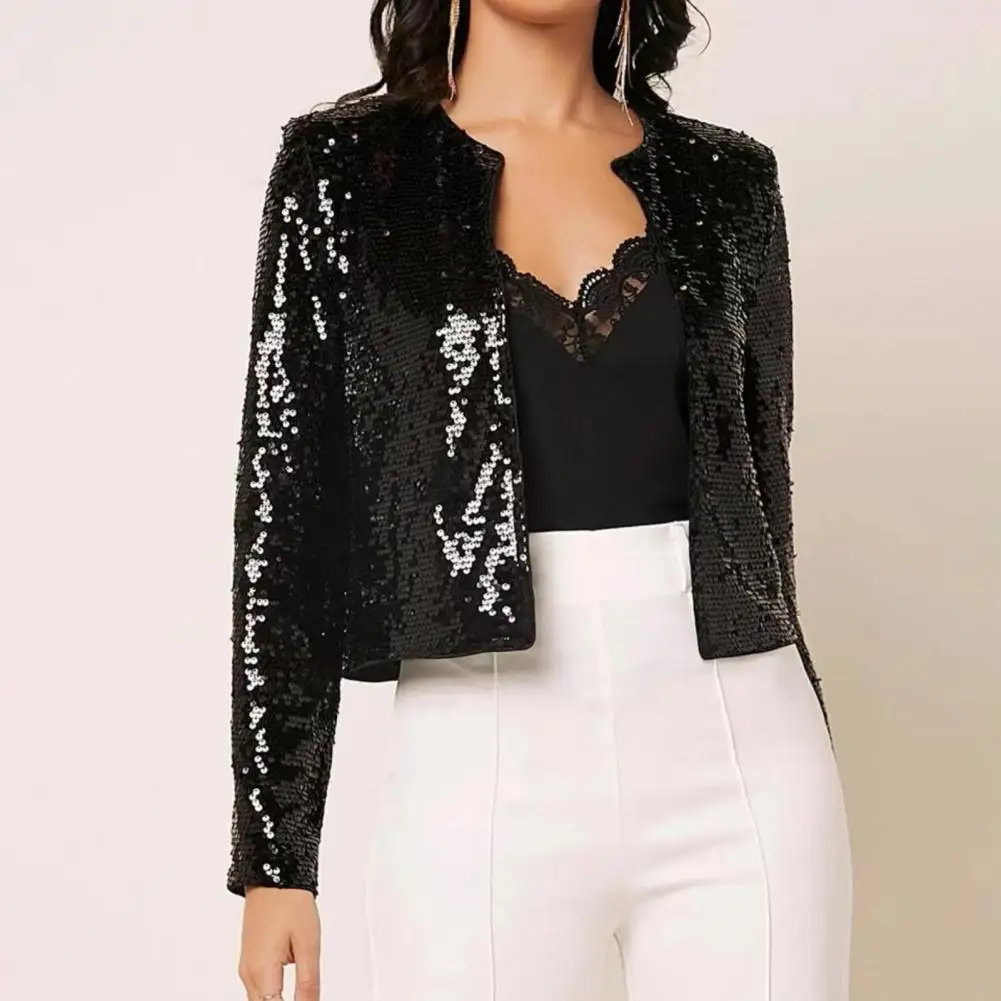 Chic Sequin Women Jackets Fashion Sparkly Glitter Office Lady Short ...