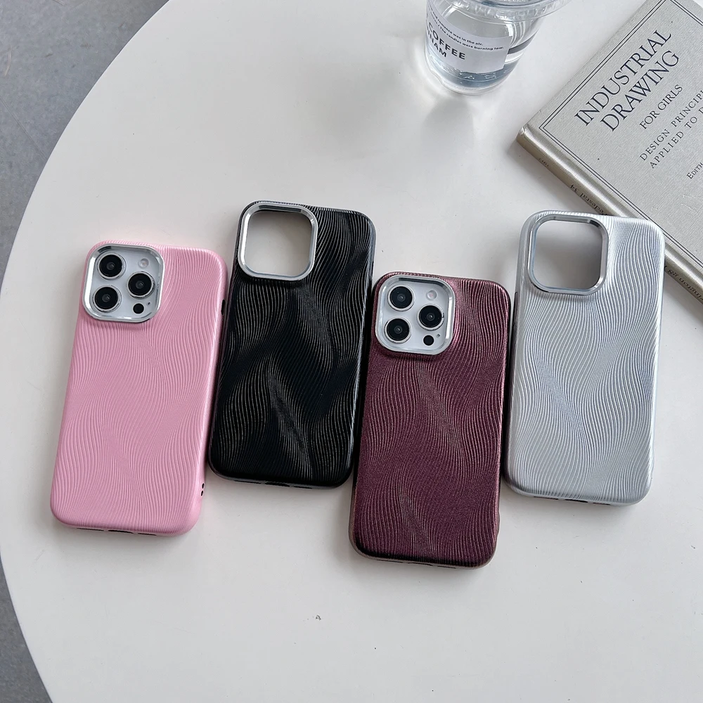 Pinstripe Fabric PU Leather Phone Case For iPhone 16 15 14 Plus 13 12 ...