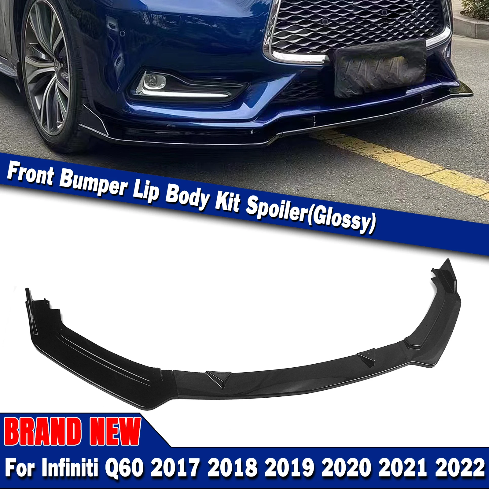 For-Infiniti-Q60-2017-2022-Glossy-Black-Carbon-Fiber-Look-Front-Bumper ...