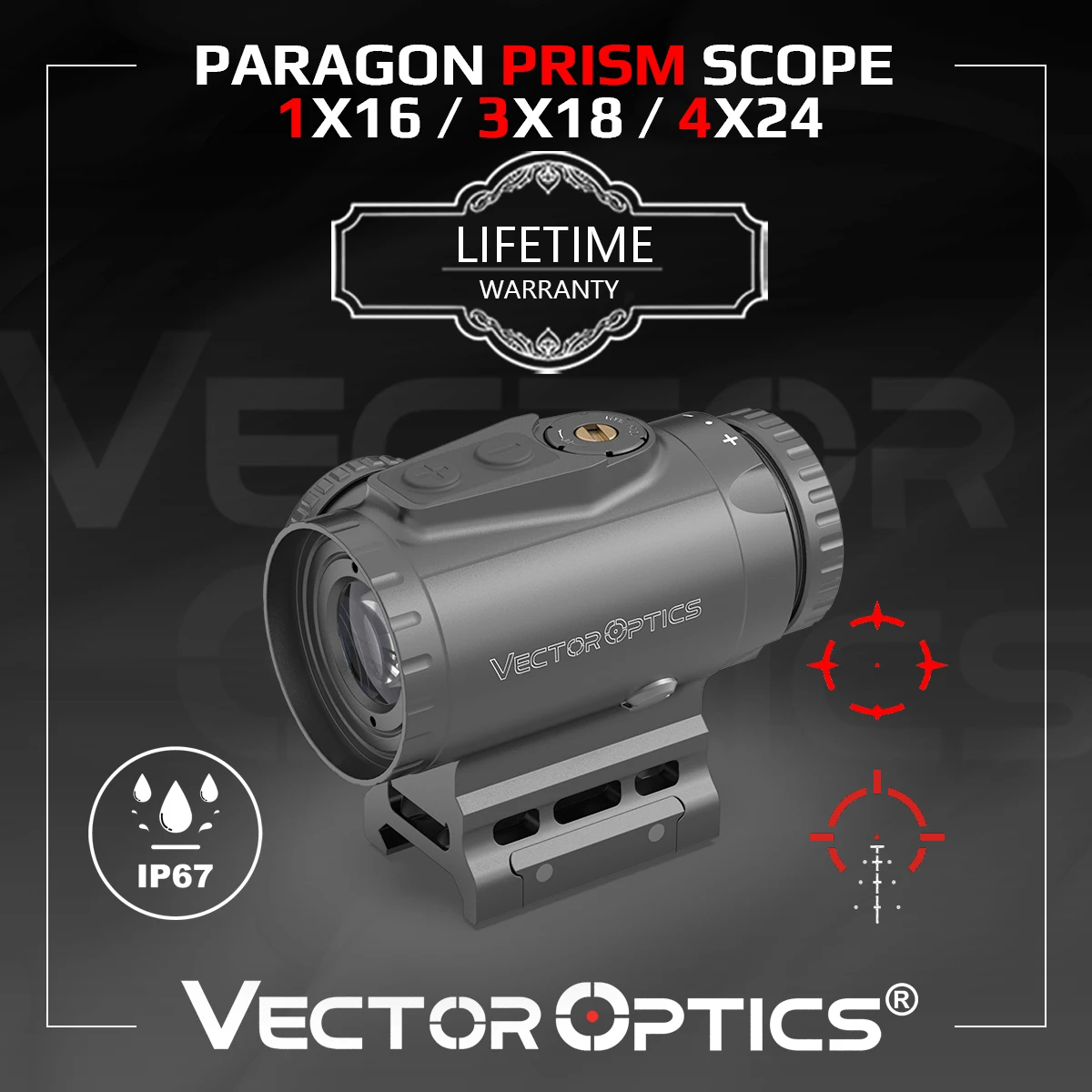 Vector Optics Paragon 1x16/3x18 Micro Prism Scope With Long Eye Relief ...
