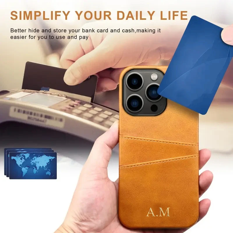 Customize Personalize Name Card Holder Pocket Leather Phone Case For ...