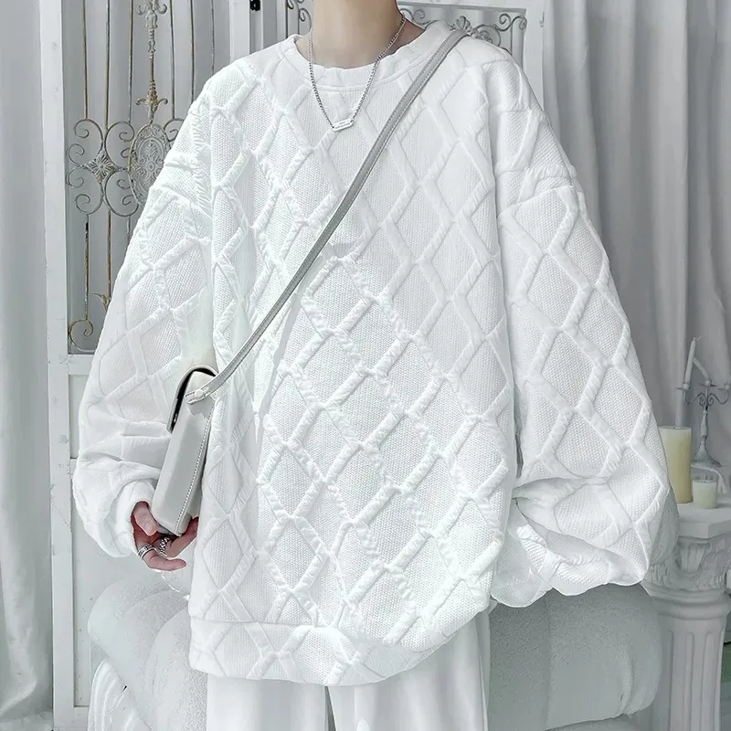 2023-Autumn-Men-Rhombus-Design-Sweatshirts-Korean-Fashion-New-Long-Sleeve-Hoodie-Male-Casual-O ...