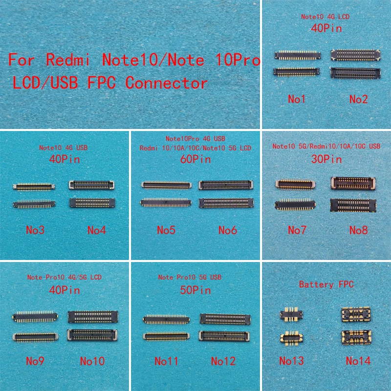 10pcs 40 50 60 Pin LCD Display Screen FPC Connector For Xiaomi Redmi 10 ...