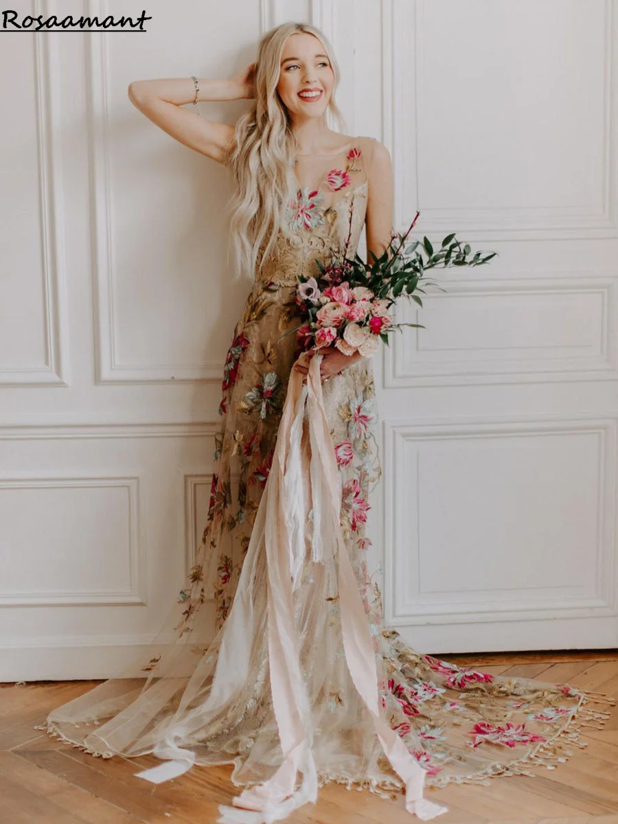 Vestidos-De-novia-florales-De-l-nea-A-para-mujer-traje-De-novia-De ...