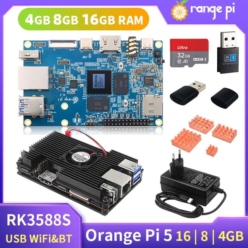 Laranja pi 5 4 / 6/16gb ram rk3588s 8-core 64-bit gigabit ethernet pcie módulo externo wifi + bt ...
