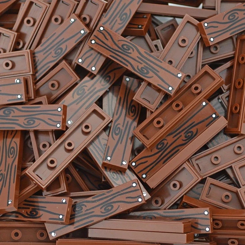50Pcs MOC Assembles Smooth Tile 1x4 with Wood Grain Printed Floor ...
