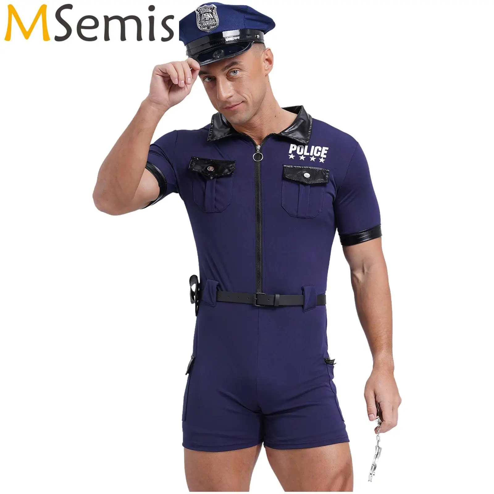 Mens-Dirty-Cop-Officer-Policeman-Cosplay-Outfits-Front-Zipper-Short ...